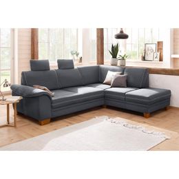 OTTO home Ecksofa &raquo;Husum L-Form&laquo; mit Sitztiefenverstellung, Federkern-Polsterung und Kontrastnaht grau Luxus-Microfaser mit Druck (100% Polyester);