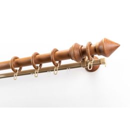 Garesa Gardinenstange &raquo;Palmo&laquo; &Oslash; 28 mm 2 l&auml;ufig-l&auml;ufig Wunschma&szlig;l&auml;nge Vorhanggarnitur aus Holz, verl&auml;ngerbar, mit Ringe/2 Lauf Gleiter braun 