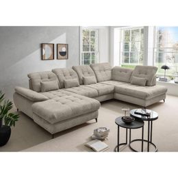 Home Affaire Ecksofa &raquo;Lazio, 358 x 216 cm, modern und bequem&laquo; Cord, L-Form, Bettfunktion, R&uuml;cken-/Zierkissen, Verstellungen beige 93% Polyester, 7% 