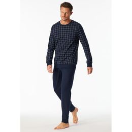 Schiesser Herren Pyjama &raquo;Fine Interlock&laquo; mit Rundhalsausschnitt, lang&auml;rmelig, Baumwolle blau 50