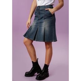 Aniston Casual Damen Aniston CASUAL Jeansrock mit eingelegten Falten blau 46