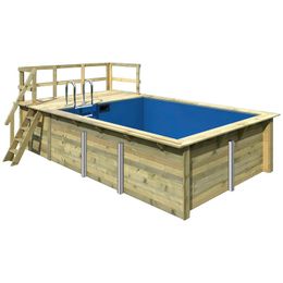 Karibu Rechteckpool &raquo;Holzpool Roma A BxLxH: 353x400x124 cm mit Sonnendeck&laquo; 44 mm starke kesseldruckimpr&auml;gnierte Holzbohlen aus Fichtenholz &Oslash;/B/H/L: 564cm x 