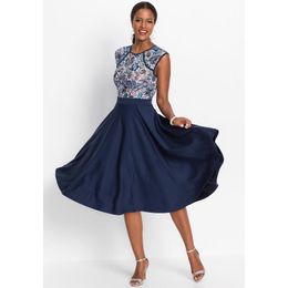 bonprix Damen bonprix Midikleid f&uuml;r festliche Anl&auml;sse, aus Punto di Roma Material, &auml;rmellos blau 36/38 (S), N-Gr