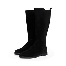 Tommy Hilfiger Damen Stiefel &raquo;FLAG SUEDE LONG BOOT&laquo; , Langschaftstiefel, Rei&szlig;verschlussstiefel mit Logoflaggen-Detail schwarz 36, Normalschaft