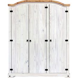 M&ouml;bilia Kleiderschrank Ziergriffe und Scharniere aus Metall wei&szlig; Massivholz Wei&szlig;, B/H/T: 150cm x 188cm x 56cm, T&uuml;ren: 3 Stk. 3 T&uuml;ren