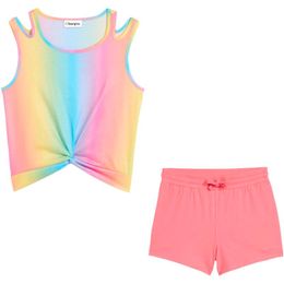 bonprix Kinder bonprix Shorts &raquo;Top und Shorts (2-tlg.Set)&laquo; aus Polyester und Baumwolle, Regular Fit, mit Farbverlauf rosa 140/146, N-Gr