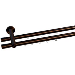 Indeko Gardinenstange &raquo;Consul&laquo; &Oslash; 20 mm 2 l&auml;ufig-l&auml;ufig Wunschma&szlig;l&auml;nge Innenlauf Komplett-Set inkl. Gleitern und Montagematerial braun Aluminium B/L: 