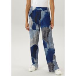 Damen Schlupfhose, silber, Gr. 36, Aniston SELECTED, bedruckt, gemustert, Satin, Obermaterial: 100% Polyester, Hosen, mit Plissee und elastischen Bund