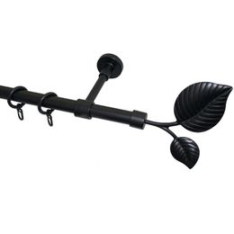 Garesa Gardinenstange &raquo;BLATT&laquo; &Oslash; 20 mm 1 l&auml;ufig-l&auml;ufig Wunschma&szlig;l&auml;nge Vorhanggarnitur, Kunststoff, verl&auml;ngerbar, mit Ringe schwarz Kunststoff, Metall B