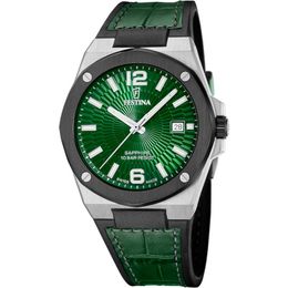 Festina Herren Quarzuhr &raquo;Vallee&laquo; Armbanduhr, Herrenuhr, Swiss Made, Lederarmband, analog, Tag gr&uuml;n Einheitsgr&ouml;&szlig;e