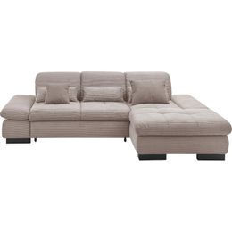 set one by Musterring Ecksofa &raquo;SO4100 V&laquo; mit verstellbaren Kopfteilen, wahlweise mit Funktionen, Cord-Bezug grau 100% Polyester B/H/T: 284cm x 80cm x 