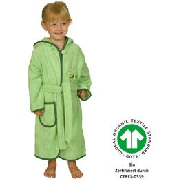W&ouml;rner Kinderbademantel &raquo;Grash&uuml;pfer hellgr&uuml;n&laquo; Biobaumwolle, mit Stickerei, mit Tasche gr&uuml;n Frottier 110/116 L: 70cm