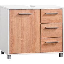 Procontour Waschbeckenunterschrank &raquo;Betty&laquo; Breite 64 cm, mit Einlegeboden wei&szlig; Holzwerkstoff wei&szlig;, B/H/T: 64cm x 56cm x 34cm, Schubladen: 3 Stk. T&uuml;ren: 1 Stk.