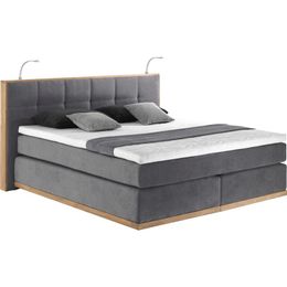 Home Affaire Boxspringbett &raquo;Vinton&laquo; aus Eiche, mit LED-Beleuchtung, verschiedene H&auml;rtegrade (auch H4) grau Polyester Microfaser VINTAGE Polyester 