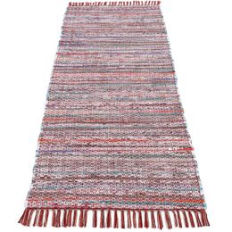 CarpetFine Teppich &raquo;Kelim Chindi, Wendeteppich&laquo; rechteckig 6 mm H&ouml;he handgewebt, Fleckerlteppich mit Fransen, auch vielen in L&auml;ufergr&ouml;&szlig;en rot 