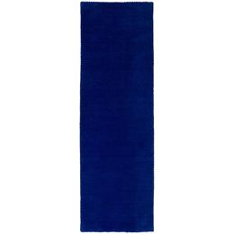 CarpetFine Wollteppich &raquo;Gabbeh Lola Uni&laquo; rechteckig 14 mm H&ouml;he mit nat&uuml;rlichem Pflanzenmaterial von Hand gewebt, auch in Rund blau Wolle B : 80cm 1 