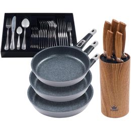 King Pfannen-Set &raquo;Moonscape&laquo; Aluminiumguss Set, 5 Stk. tlg. Induktion, abnehmbarer Griff, MOONSCAPE-Beschichtung grau Einheitsgr&ouml;&szlig;e