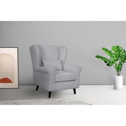 Home Affaire Sessel &raquo;Ohrensessel CHISTELLE, wahlweise mit Polsterhocker&laquo; mit Wellenunterfederung, Ma&szlig;e: B/T/H: 81/87/99 cm grau 100% Polyester 