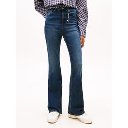 Tommy Jeans Damen Bootcut-Jeans "SYLVIA HGH FLR", blau, Gr. 32, unifarben, Denim/Jeans, Obermaterial: 98% Baumwolle, 2% Elasthan, Jeans, Weite