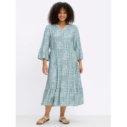 sheego Damen A-Linien-Kleid "Kleid", blau, Gr. 46, gemustert, mehrfarbig, 100% Viskose, Kleider