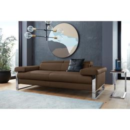 W.Schillig 2-Sitzer &raquo;finn&laquo; German Design Award 2016, Fu&szlig;gestell Chrom gl&auml;nzend, Breite 210 cm braun Flachgewebe S22 (100% Polyester);Stoff S37 (100% 