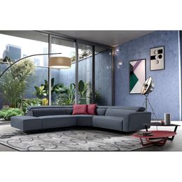 Egoitaliano Ecksofa &raquo;Stefanie-e, Designsofa der Extraklasse, bequem mit hohem Sitzkomfort&laquo; mit Relaxfunktion und verstellbaren Kopfteilelementen grau Leder &raquo;BULL&laquo;