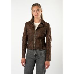 Mauritius Damen Lederjacke &raquo;MWNyxa&laquo; mit dekorativem Nietenbesatz, Leo-Print braun XL (42) Trachtenmode
