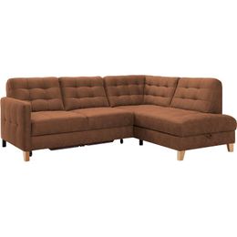 exxpo - sofa fashion Ecksofa &raquo;Elio, kompakt & bequem, zeitloses Design, Breite 228cm, L-Form&laquo; wahlweise mit Bettfunktion und Bettkasten braun B/H/T: 