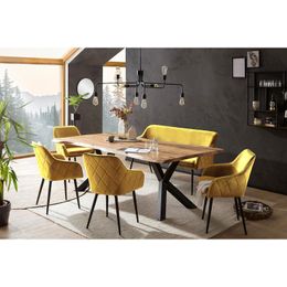Salesfever Eckbankgruppe &raquo;Eckbankgruppe im Landhausstil&laquo; Set, 6 Stk. tlg. R&uuml;ckenfl&auml;che mit aufw&auml;ndiger Rautensteppung gelb Massivholz, Metall, 