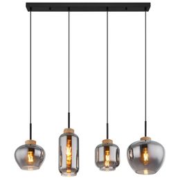 Globo LIGHTING H&auml;ngeleuchte &raquo;MATT&laquo; E27 1 Stk. H&auml;ngeleuchte Schwarz/Hanf, Rauchglas, h&ouml;henk&uuml;rzbar, E27 schwarz 4, H: 120cm, 1 Stk.