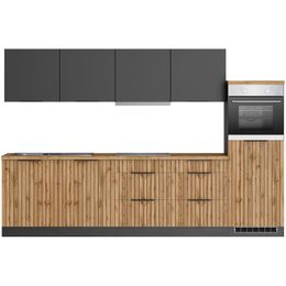 KOCHSTATION K&uuml;chenzeile &raquo;KS-Lagos2, K&uuml;che Komplettset, Breite 300cm&laquo; wahlweise mit E-Ger&auml;ten, mit 38mm starker Arbeitsplatte grau B/H/T: 300cm x 200cm