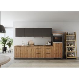 KOCHSTATION K&uuml;chenzeile &raquo;KS-Lagos2, K&uuml;che Komplettset, Breite 300cm&laquo; wahlweise mit E-Ger&auml;ten, mit 38mm starker Arbeitsplatte grau B/H/T: 300cm x 200cm