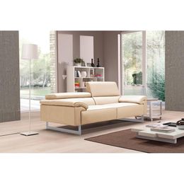 Egoitaliano 2,5-Sitzer &raquo;Malika, Designsofa mit hohem Sitzkomfort, edel und bequem&laquo; inkl. Kopfteilverstellung und chromfarbenen Metallf&uuml;&szlig;en beige Leder &raquo;BULL&laquo; (