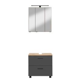Welltime Badm&ouml;bel-Set &raquo;"Trento", Badezimmer-Set, Waschbeckenunterschrank, Spiegelschrank&laquo; 2 Stk. tlg. grau Holzwerkstoff, MDF B/H/T: 60cmcm x 200cmcm 