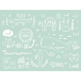 Livingwalls living walls Kindertapete &raquo;The Wall&laquo; Motiv gemustert glatt Fototapete Modern Tapete Tiere Tapeten Kinderzimmer modern Design B&uuml;ro gr&uuml;n Vinyl, Vlies B/