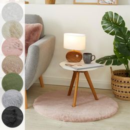 LUXOR living Fellteppich &raquo;Novara&laquo; rund 30 mm H&ouml;he Kunstfell, Kaninchenfell-Haptik, besonders weicher Hochflor rosa Kunstfaser &Oslash; 120cm 1 Stk., 30mm, &Oslash; 