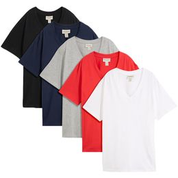 bonprix Damen bonprix Longshirt &raquo;Weites Long-Shirt mit V-Ausschnitt, Kurzarm (5er Pack)&laquo; Packung, 5 tlg. lockere Passform, Kurzarm, mit V-Ausschnitt, 