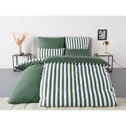 OTTO home Wendebettw&auml;sche &raquo;Greta&laquo; 2 Stk. Bettw&auml;sche mit Streifen in verschiedenen Qualit&auml;ten, ab 135x200 cm gr&uuml;n Mako-Satin, Obermaterial: 100% 