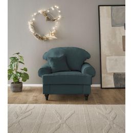 OTTO home Sessel &raquo;Westminster mit hochwertigem Microfaserbezug, in 5 Farben verf&uuml;gbar&laquo; Federkern-Polsterung, gedrechselter Fu&szlig;, inkl. Zierkissen gr&uuml;n 