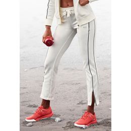 H.I.S. H.I.S Damen Sweathose, Gr. 48, beige, Interlock, Obermaterial: 60% Baumwolle, 40% Polyester, bestickt, unifarben, Basic, Hosen, mit Rei&szlig;verschluss am