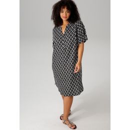 Aniston Plus Damen Aniston PLUS Blusenkleid in trendigen Druck schwarz-wei&szlig; 50, N-Gr