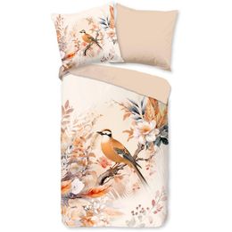 Good Morning Wendebettw&auml;sche &raquo;Gloria&laquo; 2 Stk. Baumwolle, Renforc&eacute;, Rei&szlig;verschluss, Wendeoptik, Blumen, Vogel, Natur beige Renforc&eacute;, Obermaterial: 100% 