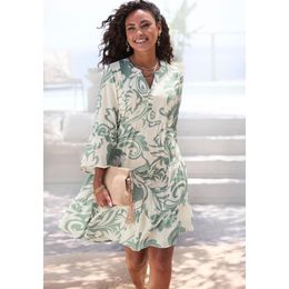 Vivance Damen Tunikakleid &raquo;im sommerlichen Boho-Stil mit Volant aus Viskose-Webware&laquo; Ohne Taschen luftiges Sommerkleid mit 3/4 &Auml;rmeln, Strandkleid, 