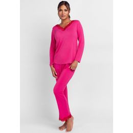 Dorina Damen Pyjama &raquo;Origins&laquo; 2 tlg. Spitze, weich, Langarm, bequem, feminin rosa XL