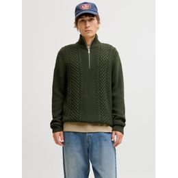 Jack & Jones JACK & JONES Herren Troyer "JJPAUL KNIT HALF ZIP", gr&uuml;n, Gr. M, unifarben, Strick, Obermaterial: 82% Polyacryl, 18% Baumwolle, Pullover