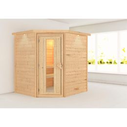 Karibu Sauna &raquo;Mia (Fronteinstieg)&laquo; inklusive Ofenschutzgitter und T&uuml;r beige (ohne Ofen)