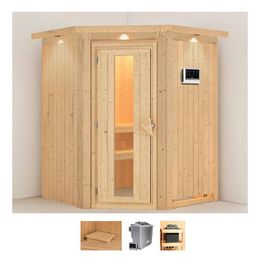 Karibu Sauna &raquo;Larin&laquo; Set, Ofen 9 kW Bio externe Strg easy beige Bio-Kombiofen, externe Steuerung, 9 kW