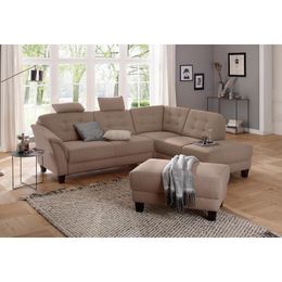 Home Affaire Ecksofa &raquo;Trondheim L-Form&laquo; mit Federkern und Knopfheftung im R&uuml;cken, F&uuml;&szlig;e Buche dunkel beige Struktur fein (100% Polyester);Flachgewebe (