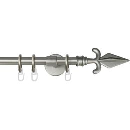 Garesa Gardinenstange &raquo;RUSTIKA&laquo; &Oslash; 16 mm 1 l&auml;ufig-l&auml;ufig Wunschma&szlig;l&auml;nge rustikale Vorhanggarnitur, verl&auml;ngerbar, m. Ringe, Endknopf Pfeil silber Metall