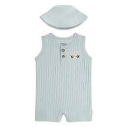 M&auml;dchen Neugeborenen-Geschenkset "HUGB ROMPER + HAT ATTACHMENT", blau, Gr. 5, HUGGIES BABYWEAR, unifarben, Jersey, Obermaterial: 100% Baumwolle, KOB